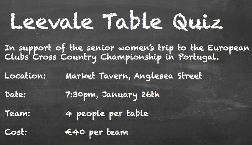 Table Quiz To Support Senior Women’s Trip To European Club Cross ...